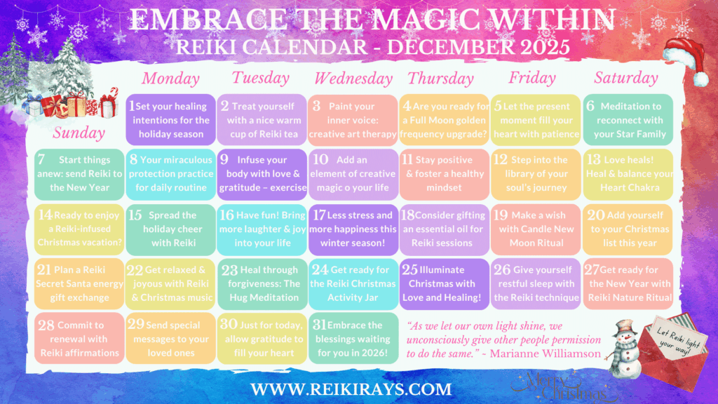 Embrace the Magic Within – Reiki Calendar December 2025 – Reiki Rays
